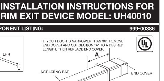UH40010 & UH41015 Rim Panic Device w/ Steel Pull & Cylinder – Universal ...